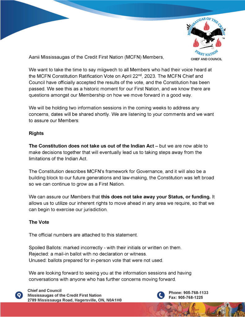 Official Statement of Votes for the MCFN Constitution – Mississaugas of ...