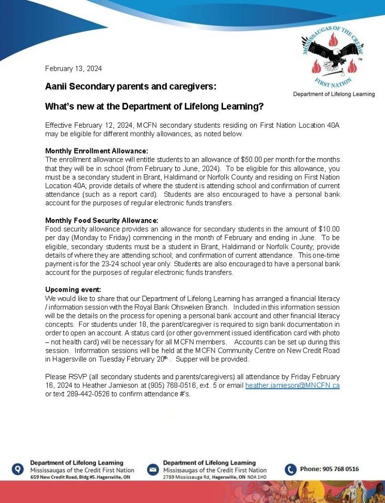 Department of Lifelong Learning – Mississaugas of the Credit First Nation